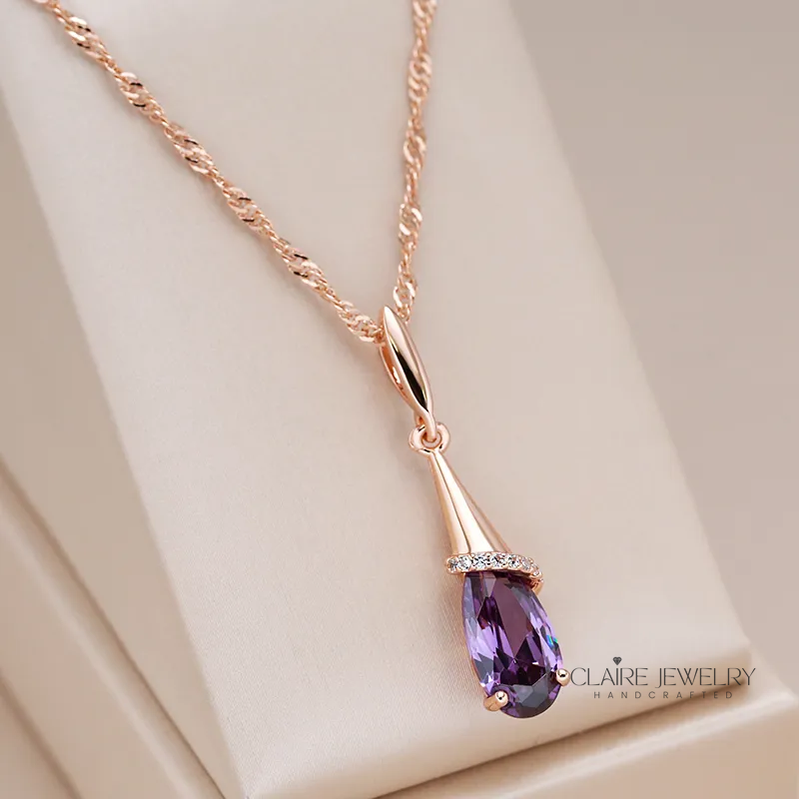 Elegant necklace made of mauve crystal drops – Elisabeth Hayes